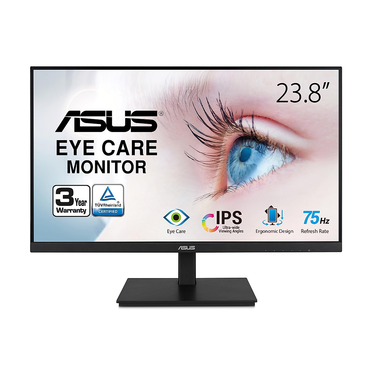 ASUS 23.8”1080P Monitor(VA24DQSB)-Full HD,IPS,75Hz,Speakers Adaptive-Sync Low Blue Light Flicker Free VESA Mountable Frameless, HDMI DisplayPort, VGA, USB hub Height Adjustable, BLACK,12.8"x21.3"x2.1"