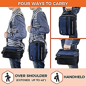 opux Insulated Lunch Box for Men Women Adult, Compact Lunch Bag for Kids Boy Girl Teen, Soft Lunch Cooler Bag for Work School, Leakproof Lunchbox Lunch Pail with Clip-on Buckle, Heather Navy