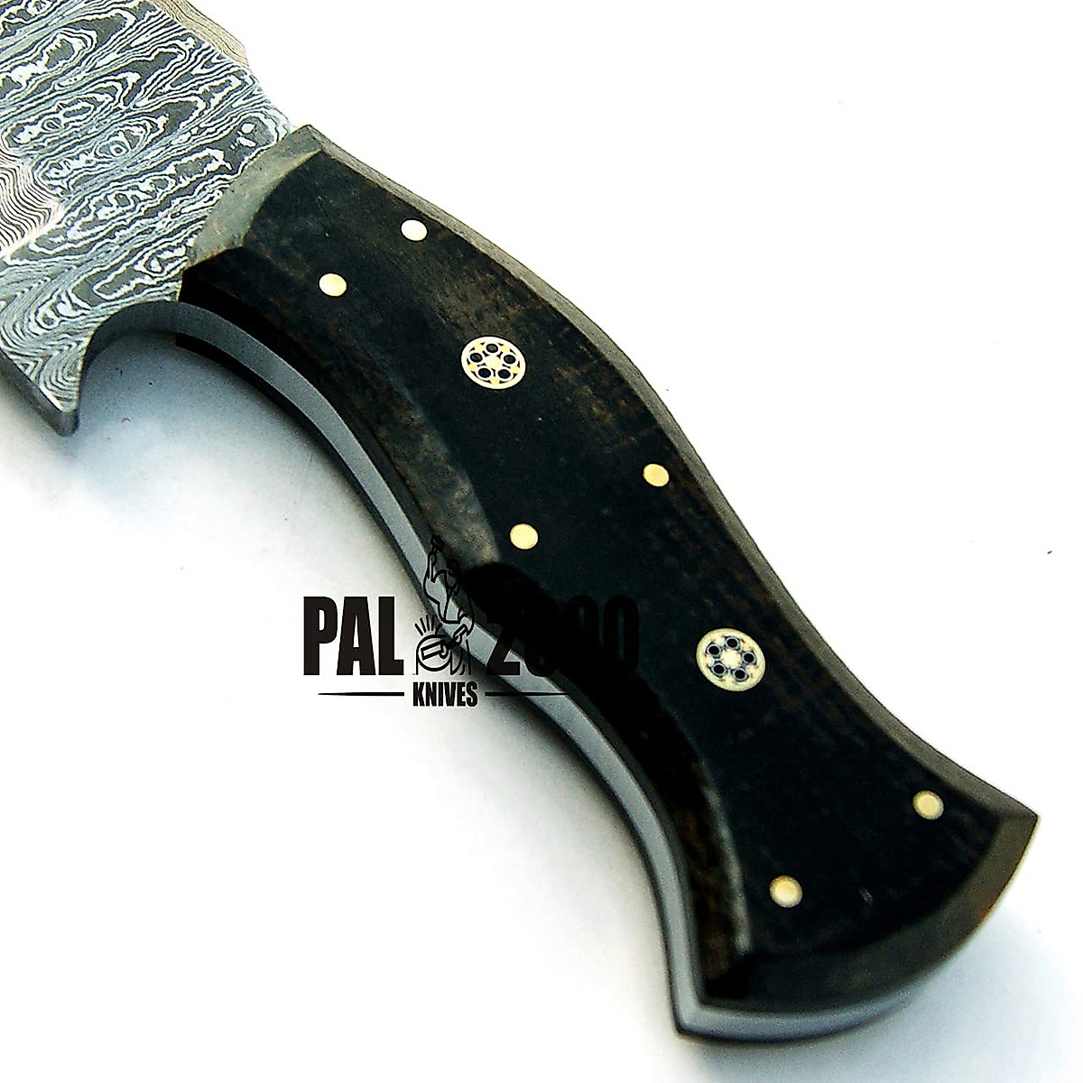 PAL 2000 HUNTING KNIVES Knife With Leather Sheath - Handmade damascus Steel Knife - Custom Knife - 9 Inches Micarta Handle, 9556 Black, White and Gray