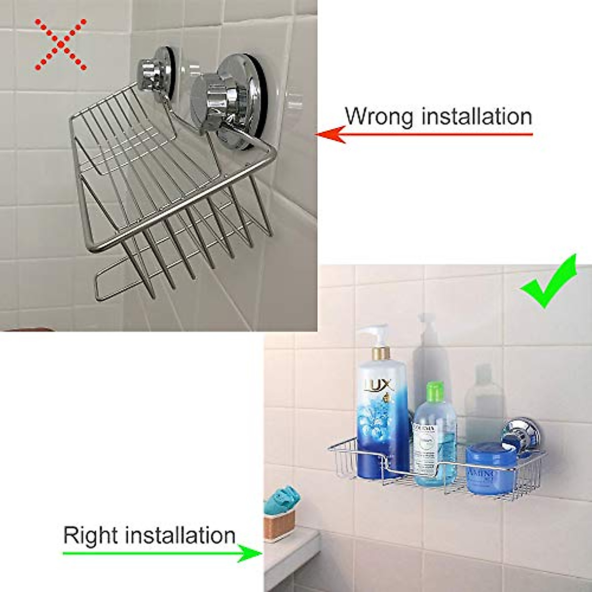 ARCCI Suction Shower Caddy, Shower Shelf Basket with Hooks, Wall Mounted Bathroom Organizer - 304 Stainless Steel Shower Rack for Shampoo, Conditioner Razor, 2 Sets