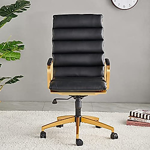 Hioryllks Modern Chair - Black Leather, Gold Frame, Adjustable, Durable, Office Use