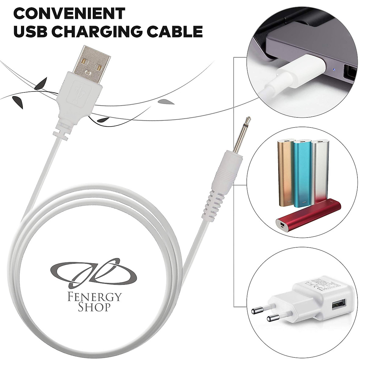 FENERGY SHOP Replacement DC Charging Cable Set | USB Charger Cords - 2.5 mm - Fast Charging