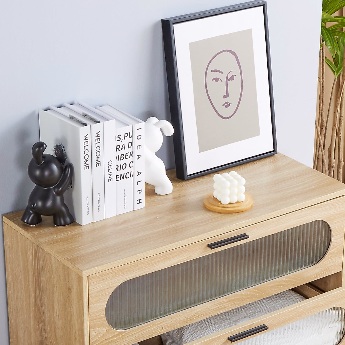 UHMUVFM 3 Drawer Dresser, Small Dresser with Tempered Glass Drawer Design, Modern Wood Dresser for Bedroom, Home Office (Natural)