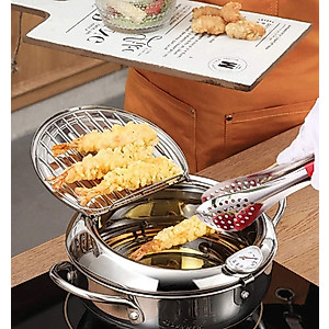 Deep Fryer Set,3.6QT Mini Deep fry Pot with French Fries Basket and Frying Tongs -Stainless Steel Deep Fry Pan with Thermometer