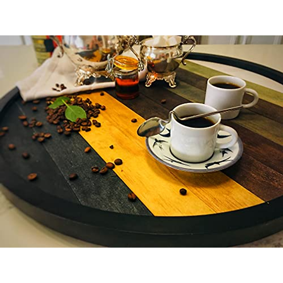HOME BREEZES Extra Large Wooden Lazy Susan- Round Wood Ottoman Turntable Tray, Serve Tea, Coffee, or Breakfast in Bed, Classic Circle Wooden Tray for Tabletop, Decorative Serving Tray.