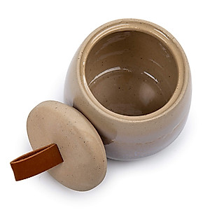 Bodico Beautifully Cotton Pads or Q-Tips, 4 x 3.5 inches, Beige Glazed Ceramic Storage Jar