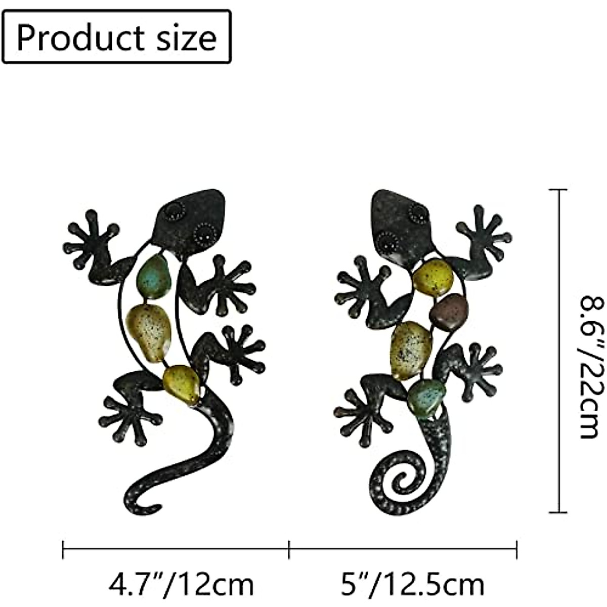 LIFFY Metal Gecko Wall Decor Lizard Garden Art Hanging Outdoor Decorations for Patio or Fence, Set of 2
