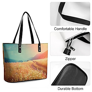 Womens Handbag Grass Sunlight Landscape Leather Tote Bag Top Handle Satchel Bags For Lady