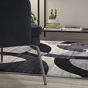 Flash Furniture Harken Collection 8' x 10' Geometric Area Rug - Black and Gray Olefin Facing - Jute Backing - Living Room or Bedroom