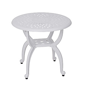 C/G Outdoor Side Tables,Cast Aluminum Patio End Tables,Anti-Rust Coffee Table for Garden Patio Lawn (Round-end Tables, White)