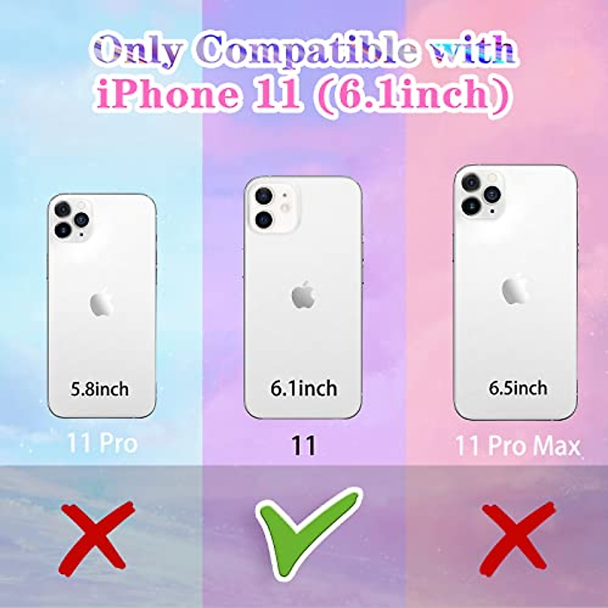Goocrux (4in1 Case for Apple iPhone 11 Butterfly Glitter Handmade Sequin Sparkle Pretty for Women Girls Clear Design Crystal Pearl Sparkly Cute Girly Phone Cases+Chain+Camera Cover+Screen Protector