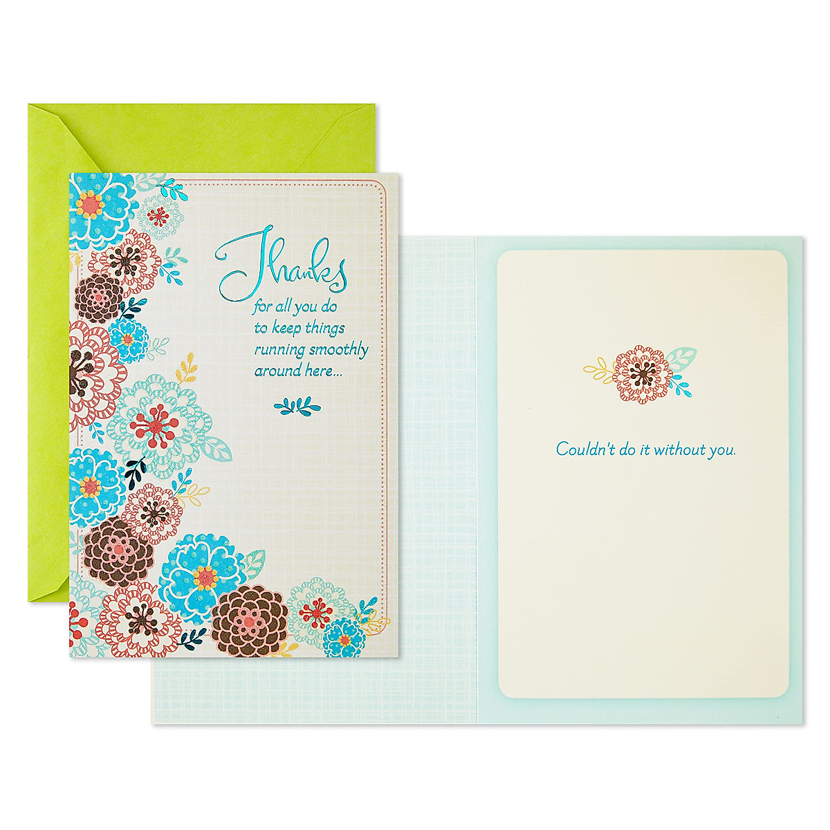 Hallmark Pack of Thank You Cards, 4 Cards with Envelopes (Keep Things Running Smoothly) for Nurses Day Cards, Admin Professional Day Cards, Appreciation