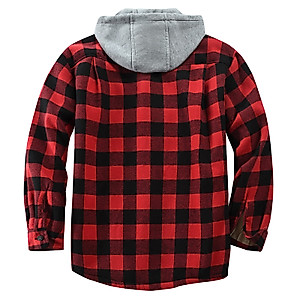 Derbars Men's Plaid Shirts Hoodie Casual Long Sleeve Flannel Shirt Jacket Winter Coat with Pocket Red Medium