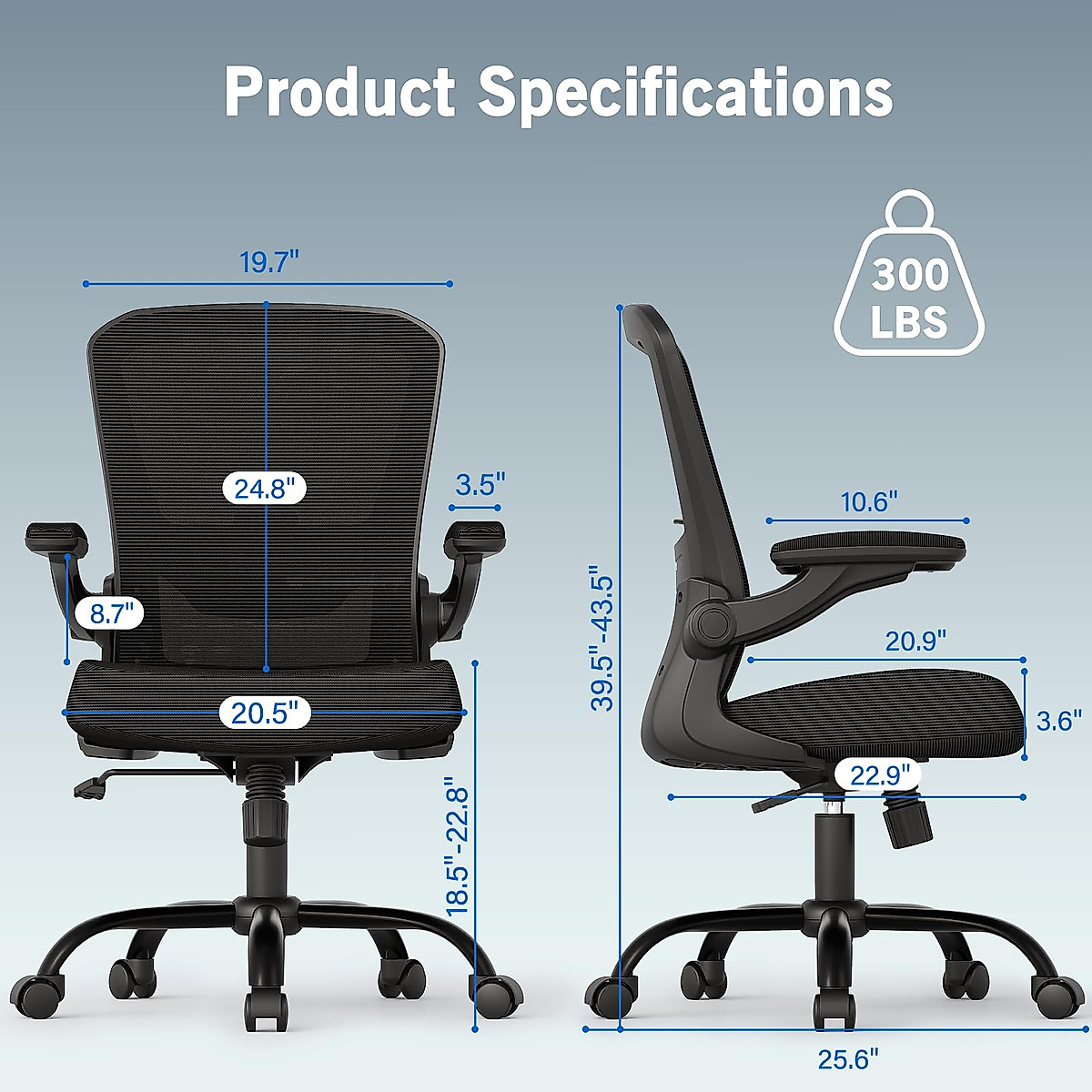 Monomi Ergonomic Office Chair, Home Office Task Chair-Breathable Mesh, Lumbar Support,Flip-up Armrests,Tilt Function and Adjustable Height Back, Swivel Computer Home Office Desk Chair