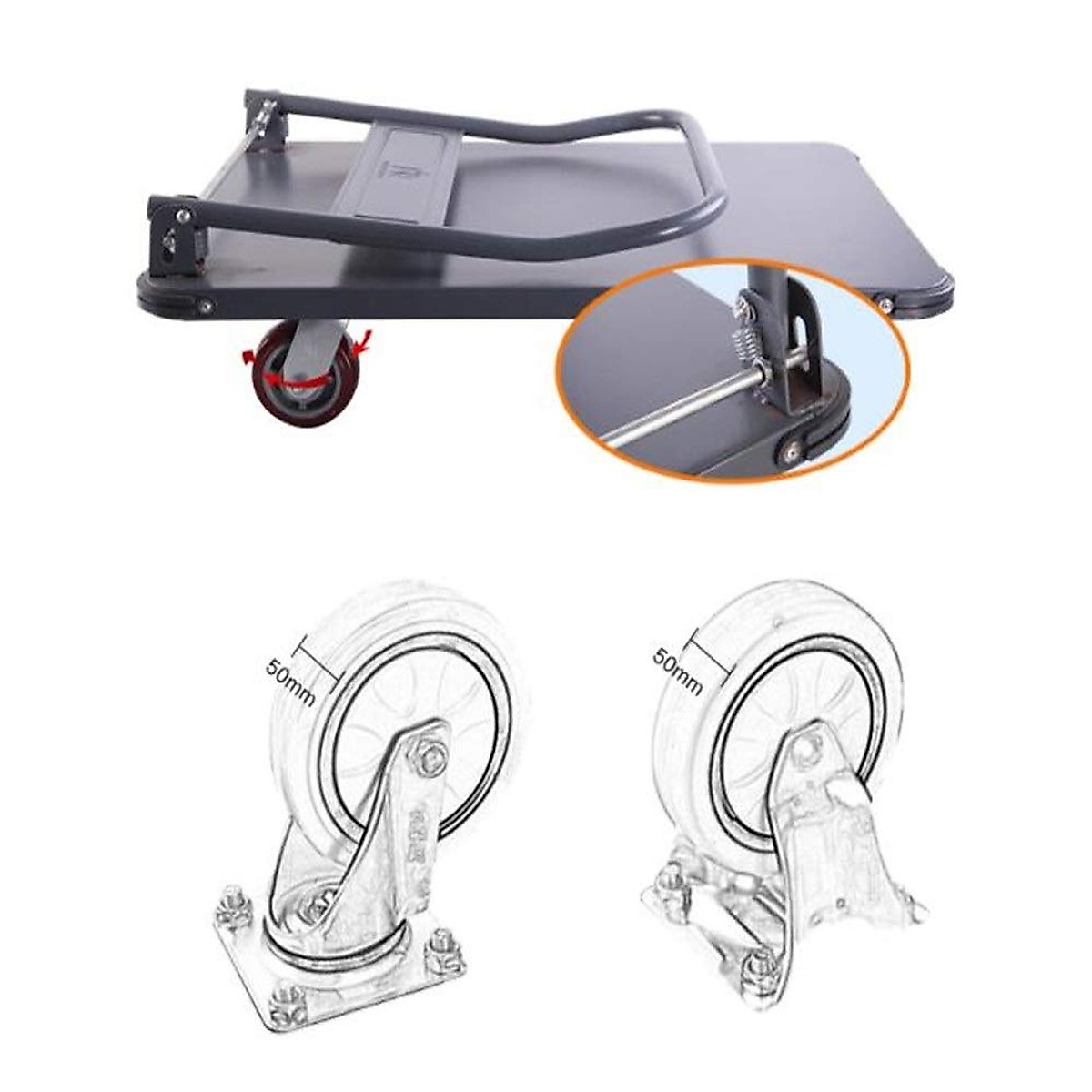 Portable Folding Handcart Flatbed Trolley Truck Trailer Small Trailer Heavy Duty Pure Steel Plate 6090 Weight About 500Kg Large Black Multi Function Folding Handcart
