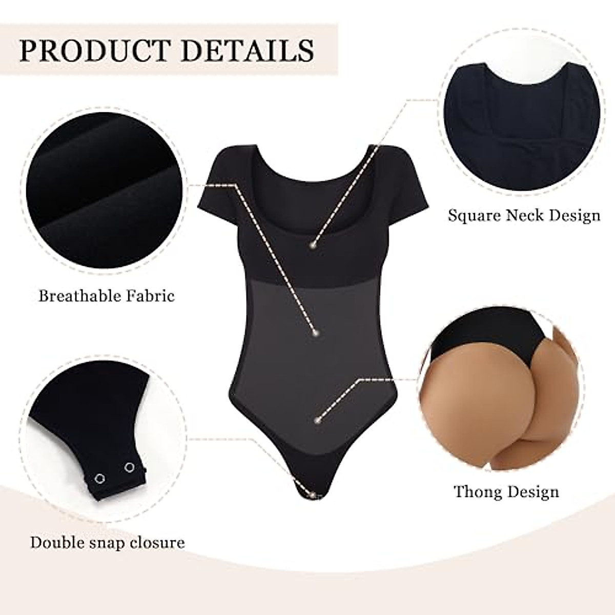 SHAPERX Seamless Short Sleeve Bodysuit for Women Tummy Control Shapewear Thong Sculpting Body Shaper,SZ5253-Black-S/M