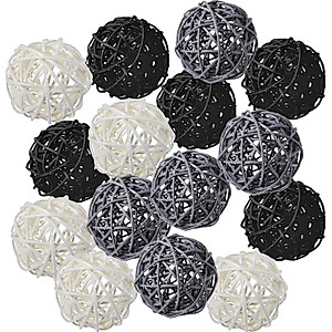 Since 15 Pieces 2inch Black White Grey Wicker Rattan Balls Sphere Orbs Vase Fillers for Christmas Party Wedding Baby Shower Garden Hanging Decor Aromatherapy Accessories