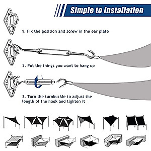 BLADOPIA Sun Shade Sail Hardware Kit, 6 inch Heavy Duty Stainless Steel Outdoor Triangle Sunshade Installation Set, UV Block Canopy Awning Wall Mounting Anchor and Turn Buckles for Patio, Garden