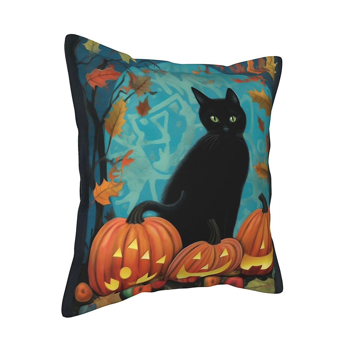 deaokluy 20"x20" Halloween Black Cat Square Leather Throw Cushion Covers Decorative Holiday Pillow Case for Home Bedroom Couch Sofa Decoration