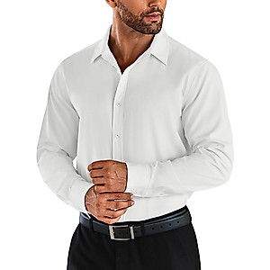 COOFANDY Mens Long Sleeve Dress Shirts Wrinkle Free Stretch Dress Shirt Casual Button Down Shirts A-White