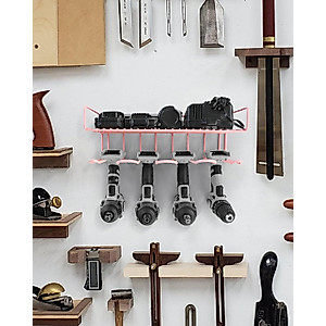 WellMall Pink Power Tool Organizer - Wall Mount Style for Power Tool Drill Storage as Heavy Duty Tool Shelf & Tool Rack with Compact Design