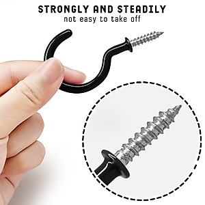 25 Pack Cup Hook Ceiling Hooks, 2.9 Inches, FineGood Vinyl Coated Screw-in Hanger for Indoor and Outdoor Use - Black
