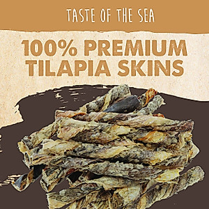 Mighty Paw Naturals Fish Skin Dog Treats | 100% Natural Dried Fish Dog Treats. Tilapia Skin Fish Chews Dog Snacks. Omega-3 Ocean Chews for Dogs, Fish Skin Chews for Dog