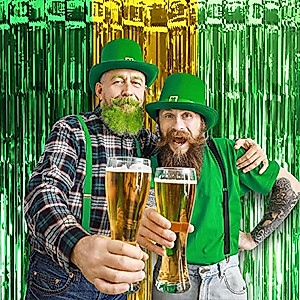 LOLStar 3 Pack St. Patrick's Day Foil Fringe Curtains St Patricks Day Party Decoration 3.3 X 6.6 ft Green Gold Light Green Tinsel Fringe Curtain Photo Booth, Streamer Backdrop for Irish Theme Decor