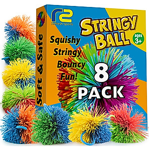 Stringy Balls & Sensory Toys for Kids 8 Pack - Stocking Stuffers for Kids Ages 4 5 6 7 8 9 Year Old Gift Ideas - Best Toddler Gifts for Boys & Girls - Monkey Pom Kooosh Balls Fidget Toys Stress Ball