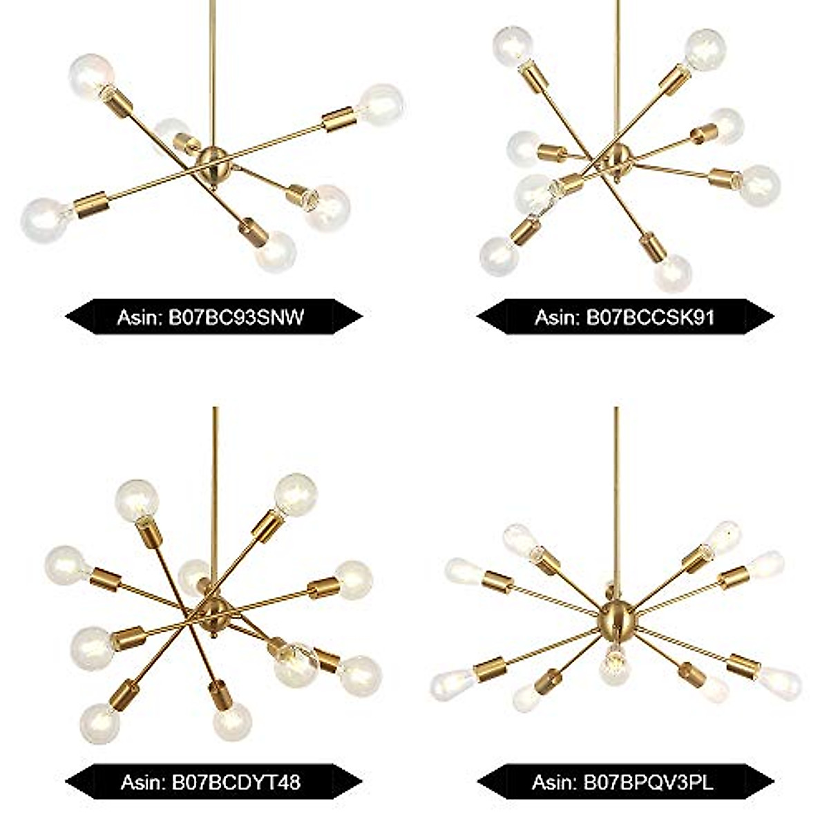 BONLICHT Modern Sputnik Chandelier Lighting 6 Lights Brushed Brass Chandelier Mid Century Pendant Lighting Gold Ceiling Light Fixture for Hallway Bar Kitchen Dining Room