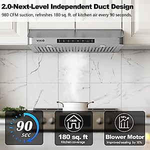 VIKIO HOME Range Hood 30 inch Under Cabinet,Kitchen Hood with 980CFM,3Speed Gesture Sensing&Touch Control Panel,Stainless Steel Kitchen Vent