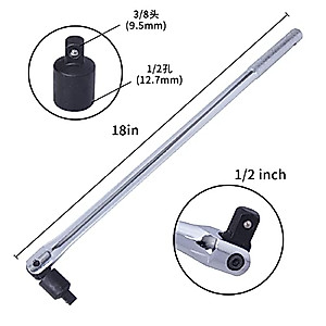 JANNO 18Inch 1/2 Breaker Bar With 1/2 to 3/8 Adapter, 180 Degree Rotatable Breaker Bar, Breaker Bar Set for Breaking Rusted, Stubborn, Stuck Nuts and Bolts