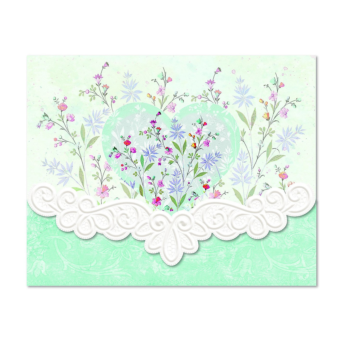 Carol Wilson Fine Arts Inc.- Floral Heart - Embossed & Die Cut Blank Note Cards in Portfolio Box - 10 count - ncp2375