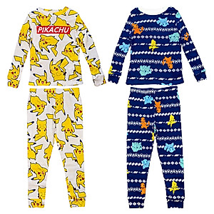 Pokemon Little Boys’ Big Boys 4-Piece 100% Cotton Long Sleeve Pajama Sets, 10
