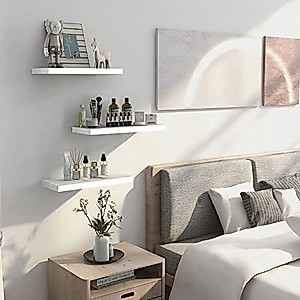 VOGGV White Floating Shelf, Wall Mounted Shelves with Invisible Brackets, Wall Shelves for Bathroom, Bedroom, Office, Living Room, Kitchen, Shelves for Wall Decor Storage, Set of 3