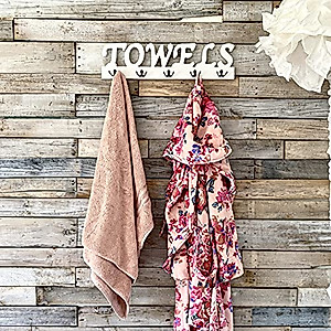 White Towel Holder with 5 Antique Bronze Double Towel Hooks for Your Wall
