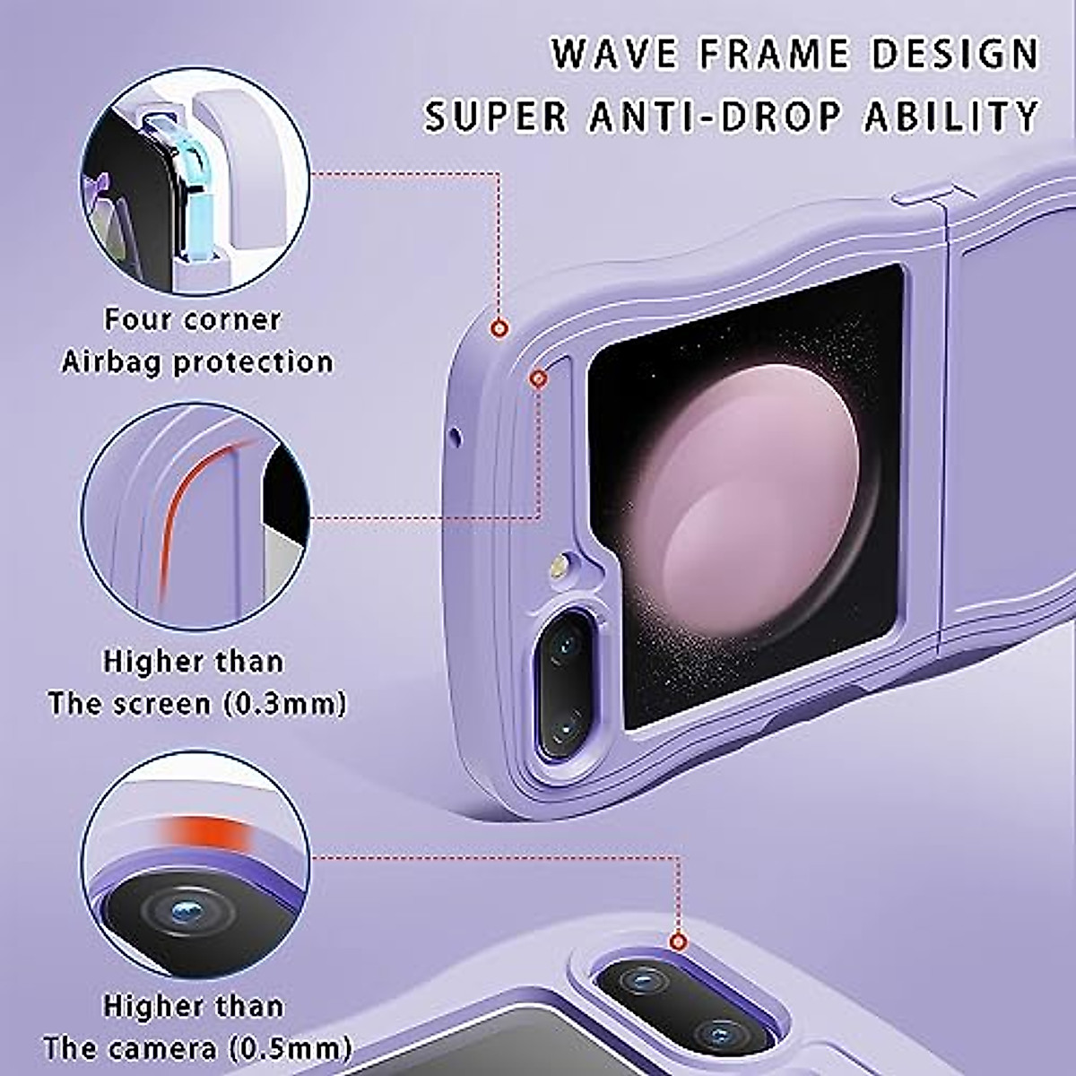 Eiavike Phone Case for Samsung Galaxy Z Flip 5 2023, Soft Silicone Solid Color Curly Wave Frame [with Non-Slip Hinge] Shockproof Protective Cover for Galaxy Z Flip 5 5G - Cream White