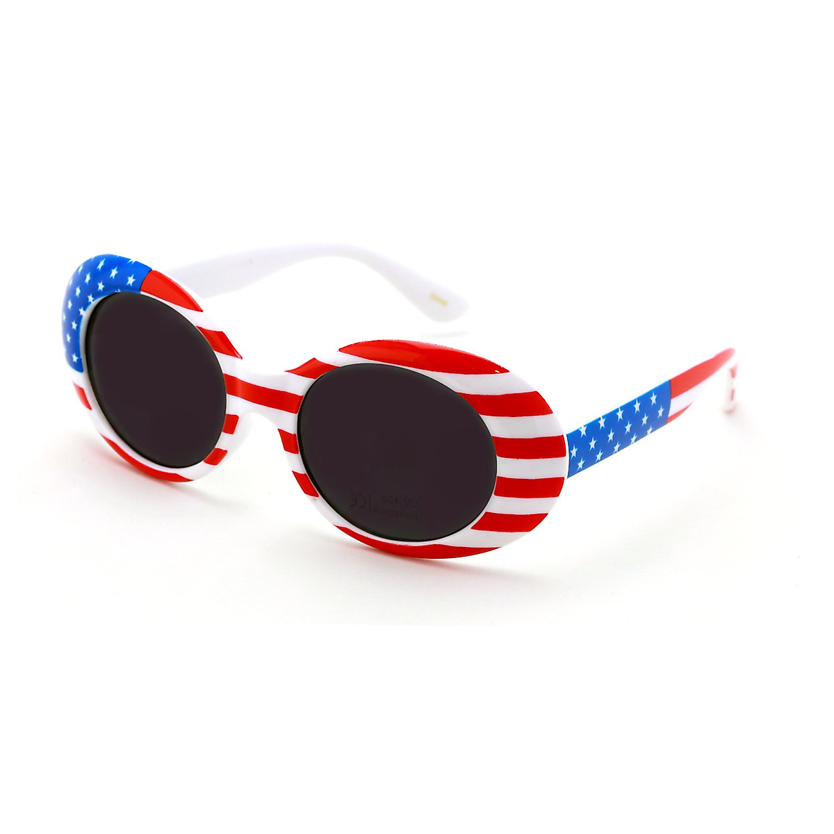 V.W.E. Vintage Sunglasses UV400 Bold Retro Oval Mod Thick Frame Sunglasses Clout Goggles White USA American Flag (Gray Lens)