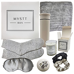 MysttBox Get Well Soon Gifts for Women – Deluxe Home SPA Gift Basket for Women Includes Bath Bomb, Insulated Thermos, Scented Candle – Thinking Of You Self Care Gift for Special Occasions