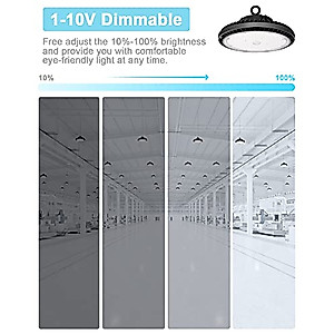 Qmix LED High Bay Light 150W 22,500LM 1-10V Dimmable with 5' Cable W/US Plug, UFO High Bay Light 5000K Daylight 600W MH Replacement, Commercial Bay Lighting DLC/ETL Listed