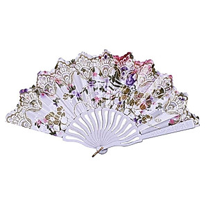 HRANG Hand Fan Folding Fan,Hand-held Fan,Wedding Folding Fan Chinese Style Dance Wedding Party Lace Silk Folding Hand Flower Fan Fans Hand Paper Folding Props Vintage Style