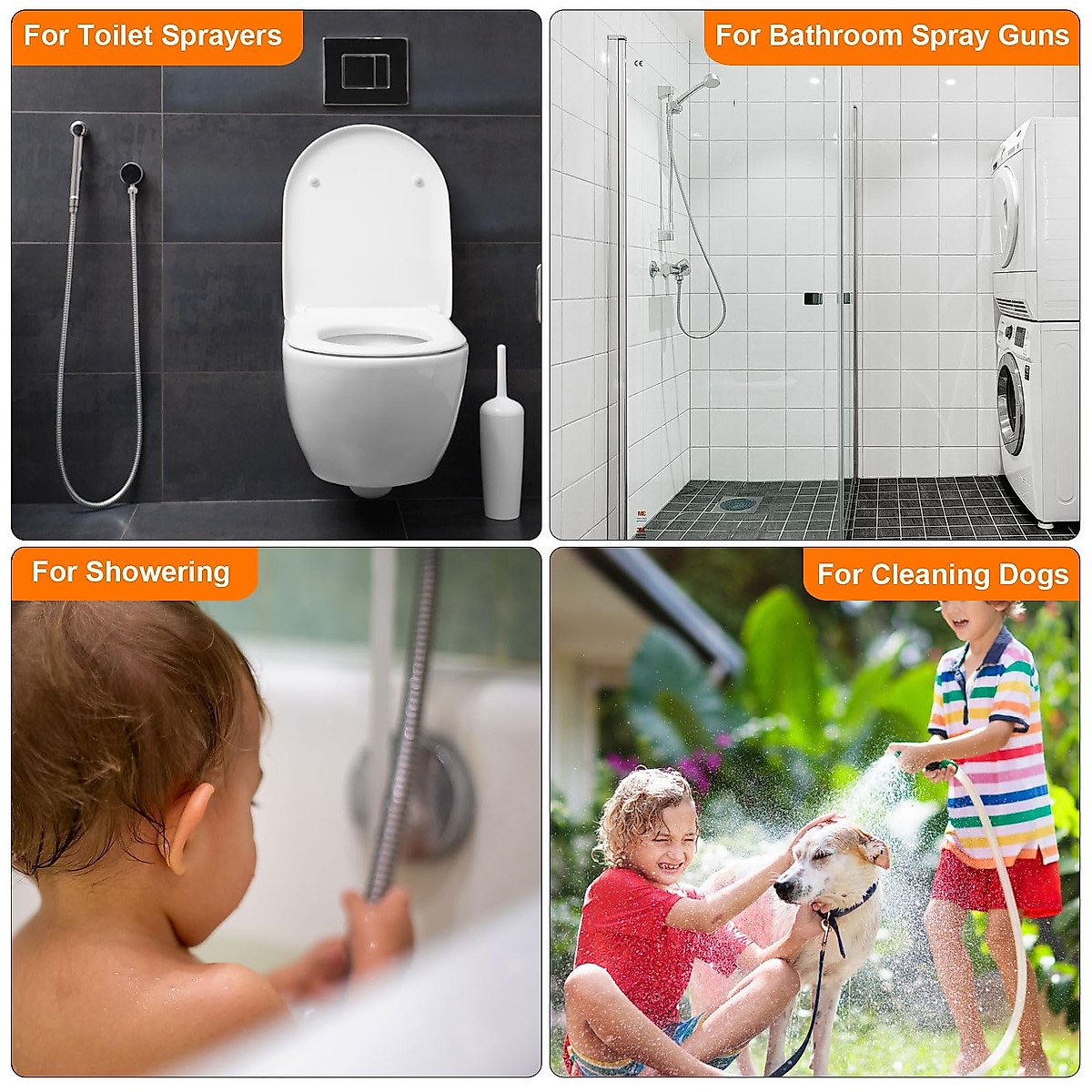 uxcell Spring Flexible Shower Hose, 2.5 Meter/98-inches Plastic Telescopic Shower Hose for Water Plumbing Toilet Bidet Sprayer Gun Bathroom Spiral Flexible Shower, White