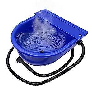 MUDUOBAN Water Bowl Heater with Float Valve Automatic Heated Animal Drinking Water Bowl Large Capacity for Goat Horse Cattle Pig Sheep Pet Dog (Blue)