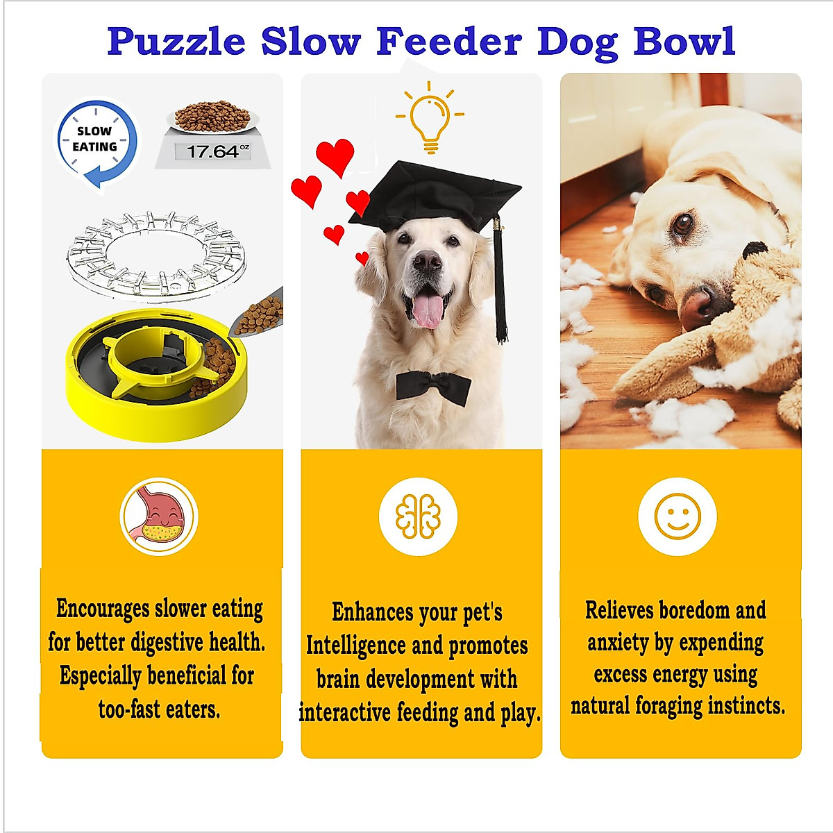 C and E Limited Awesome Puzzle Slow Feeder Dog Bowl; Prevents & Relieves Anxiety & Boredom! Better Digestion Leads to a Happier & Healthier Pet. Wonderful Enrichment Dog Bowl, Dog Puzzle Bowl
