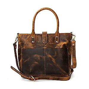 Leather Crossbody Tote Bag Shoulder Bag for Women with Adjustable Strap (Vintage Brown)