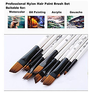 Angular Paint Brushes Nylon Hair Angled Watercolor Pait Brush Set for Acrylics Watercolors Gouache Inks Oil and Tempera(12pcs Pearl White Angled Paintbrush Set)