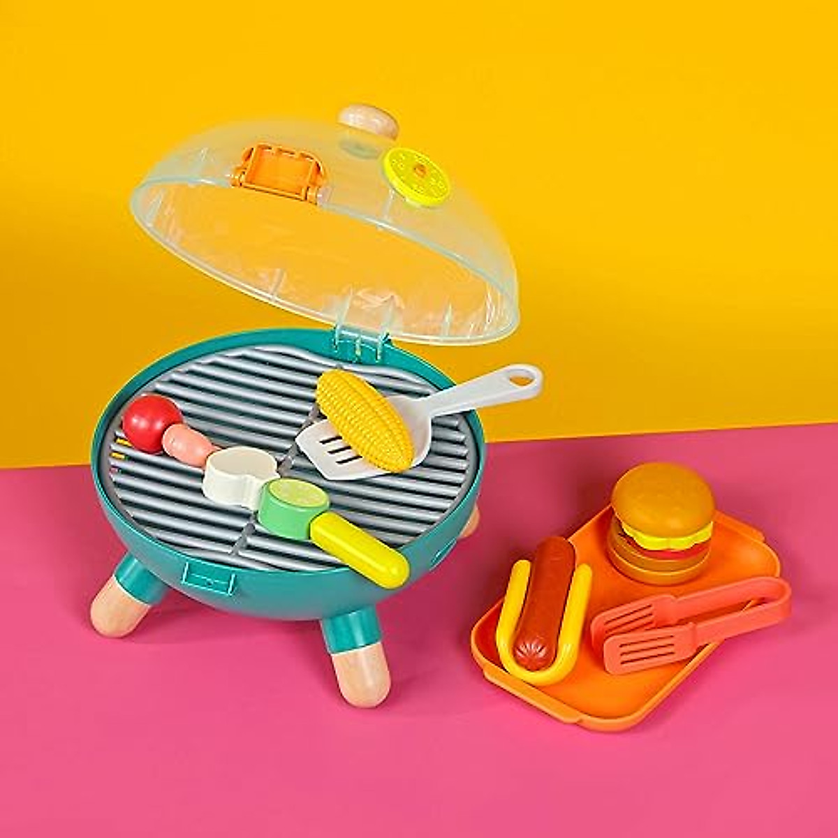 B. toys- Mini Chef - BBQ Grill Playset- Pretend Play BBQ Grill Play Set – Toy Grill & Play Food – Barbecue Role-Play Set for Kids- 3 Years + (16 Pcs)