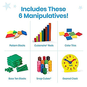 hand2mind Take Home Math Manipulatives Kit for Kids Grade K-2, with Snap Cubes, Base Ten Blocks, Cuisenaire Rods, Pattern Blocks, Color Tiles and Learning Clock, Homeschool Supplies (292 Pieces)