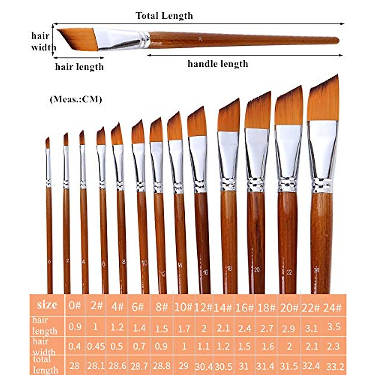 Paint Brushes Nylon Hair Angular Brushes 13pcs Long Handle Acrylic Paint Brush Set for Canvas Painting Oil Paint Professional Painting Kits (Angular 13pcs Longer Handle)