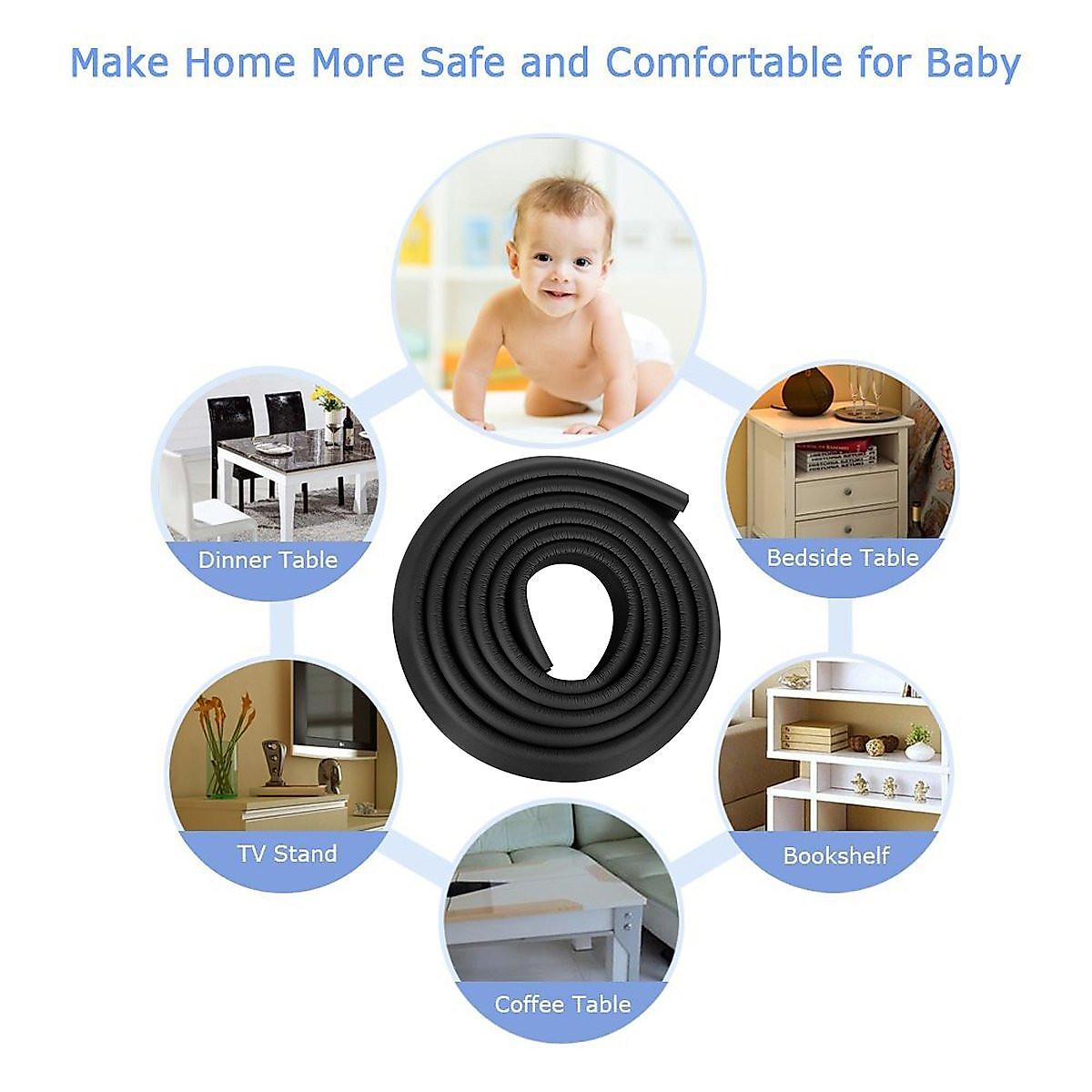 JNTworld 4m Length Table Edge Guard Baby Toddler Cushion Protector +4 Corner (5.76mm Thickness) Soft Non-Toxic and Environmentally Friendly (Black)